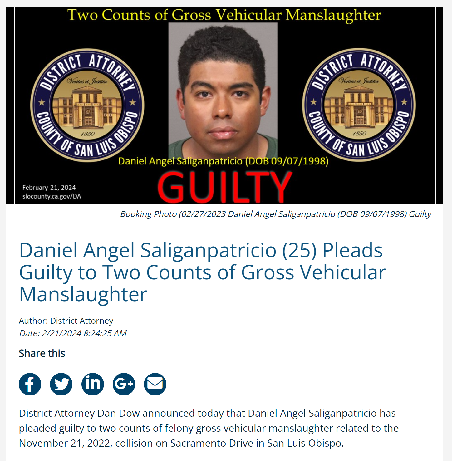 SLO Man Pleads Guilty to 2 Counts of Gross Vehicular Manslaughter 02.22 ...