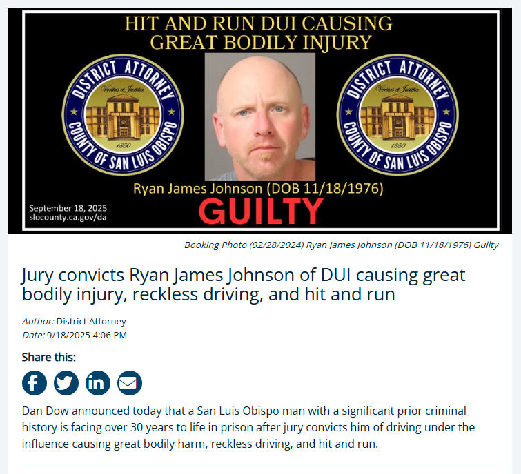 SLO Man Convicted of DUI, Could Face Over 30 Years to Life in Prison 9. ...