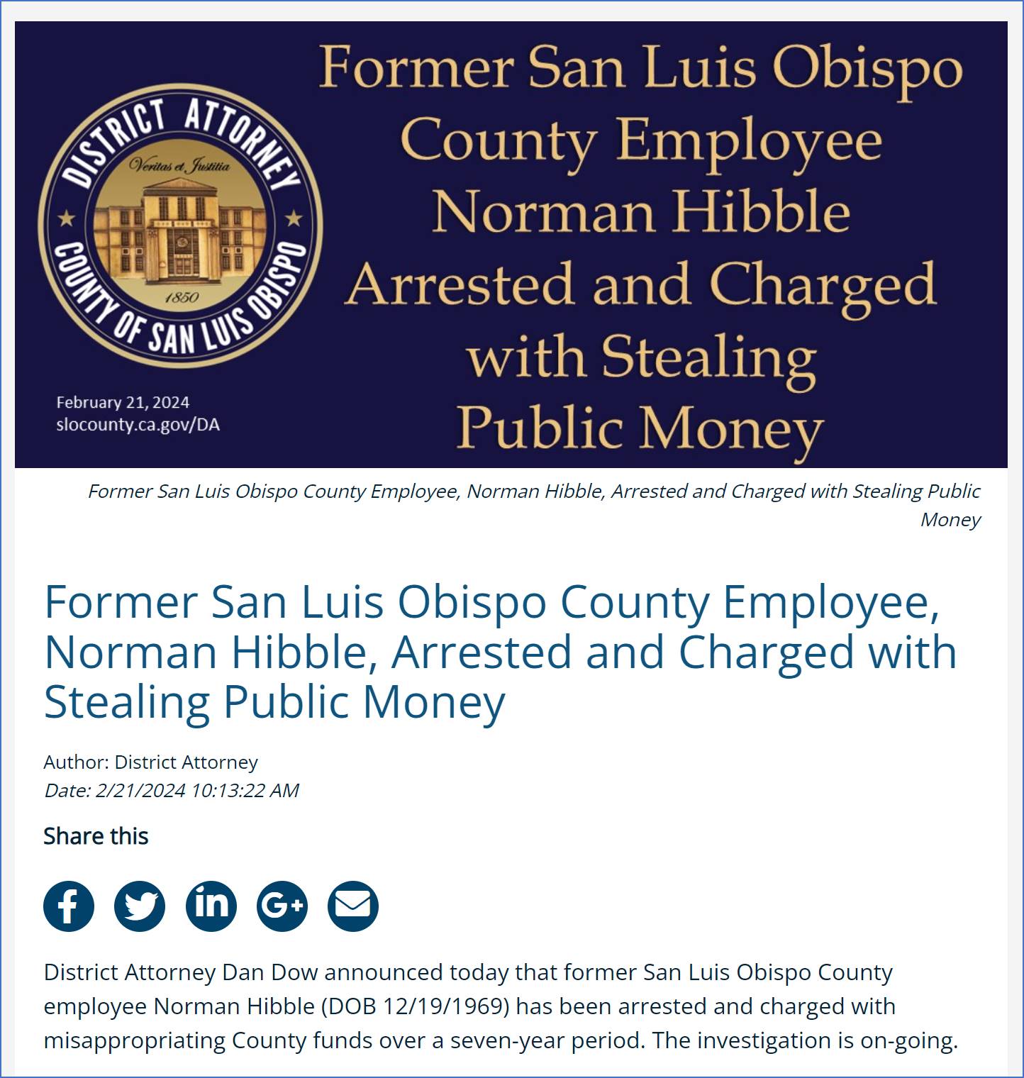 SLO County Employee Arrested For Misappropriating Funds 02.22.2024 ...