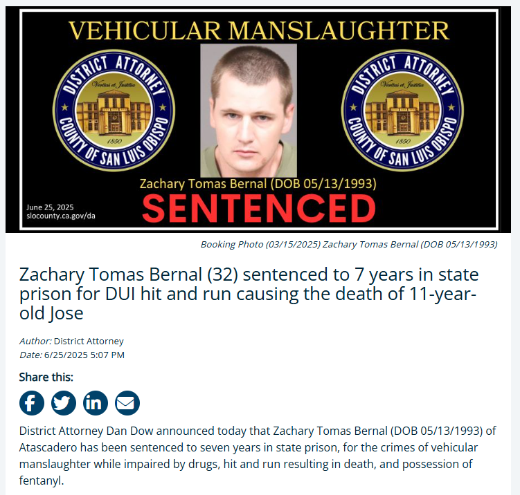 Atascadero Man Sentenced to 7 Years For Causing Death of 11 YRO - 6.26. ...